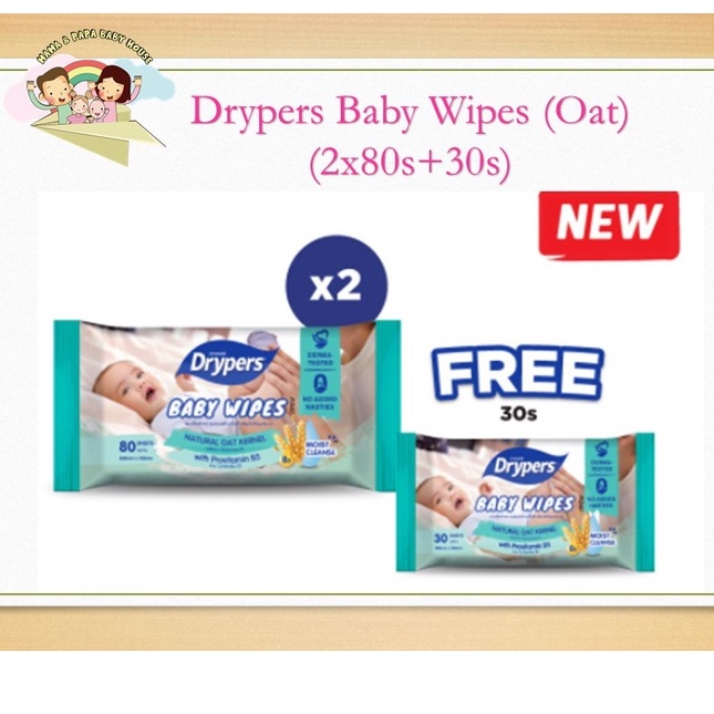 Drypers Baby Wipes Oat (2x80s+30s) | Shopee Malaysia