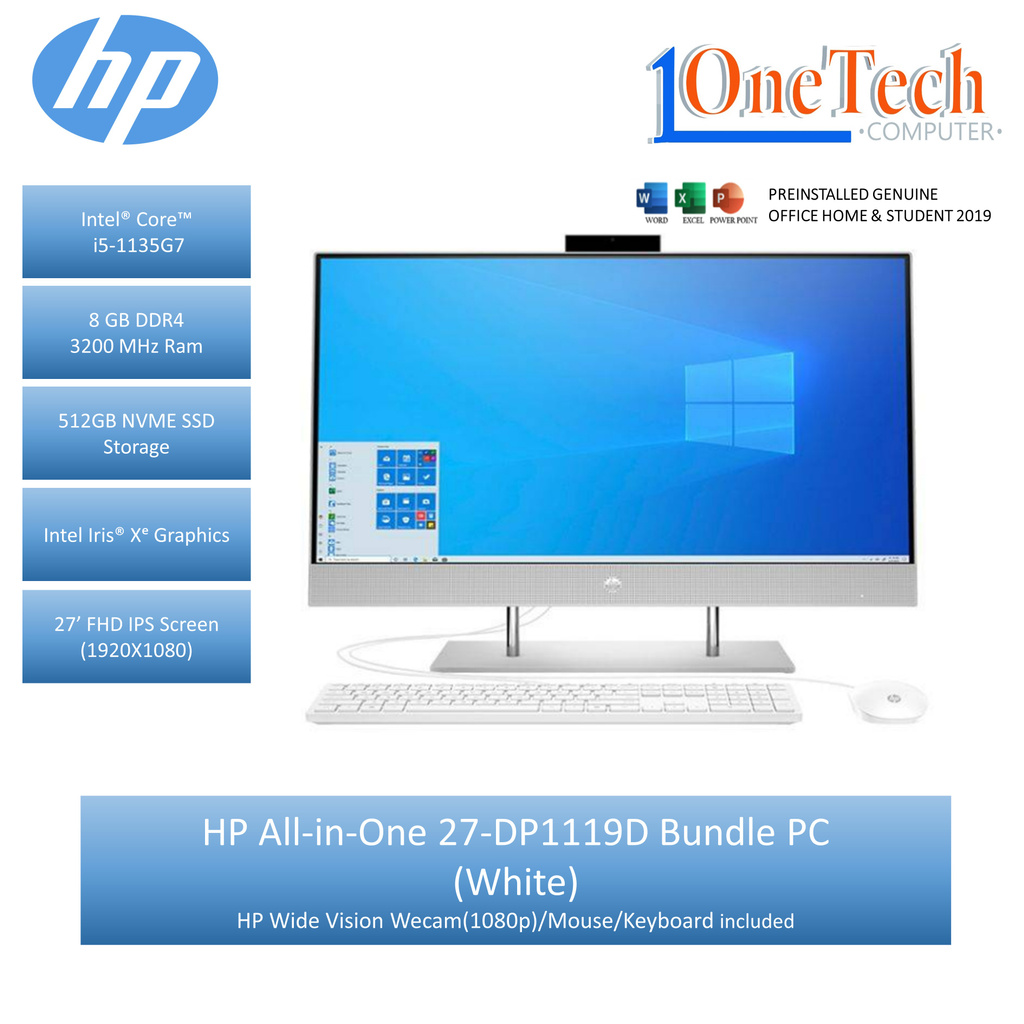 Hp 27-dp1119d 27' fhd non touch all in one desktop white intel i5 ...