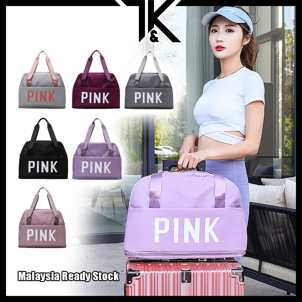 [LOCAL] PINK Short Trip Hand Carry Travel Bag Expandable Waterproof Gym ...