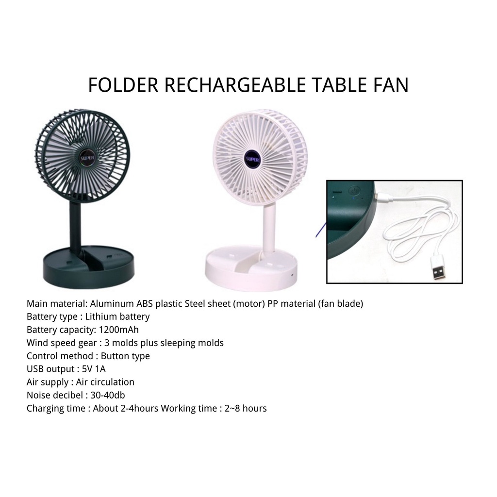FOLDER RECHARGEABLE TABLE FAN | Shopee Malaysia