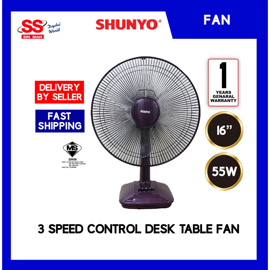 Shunyo ATF-16 16" Inch 55W 3 Speed Control Desk Table Fan | Shopee Malaysia