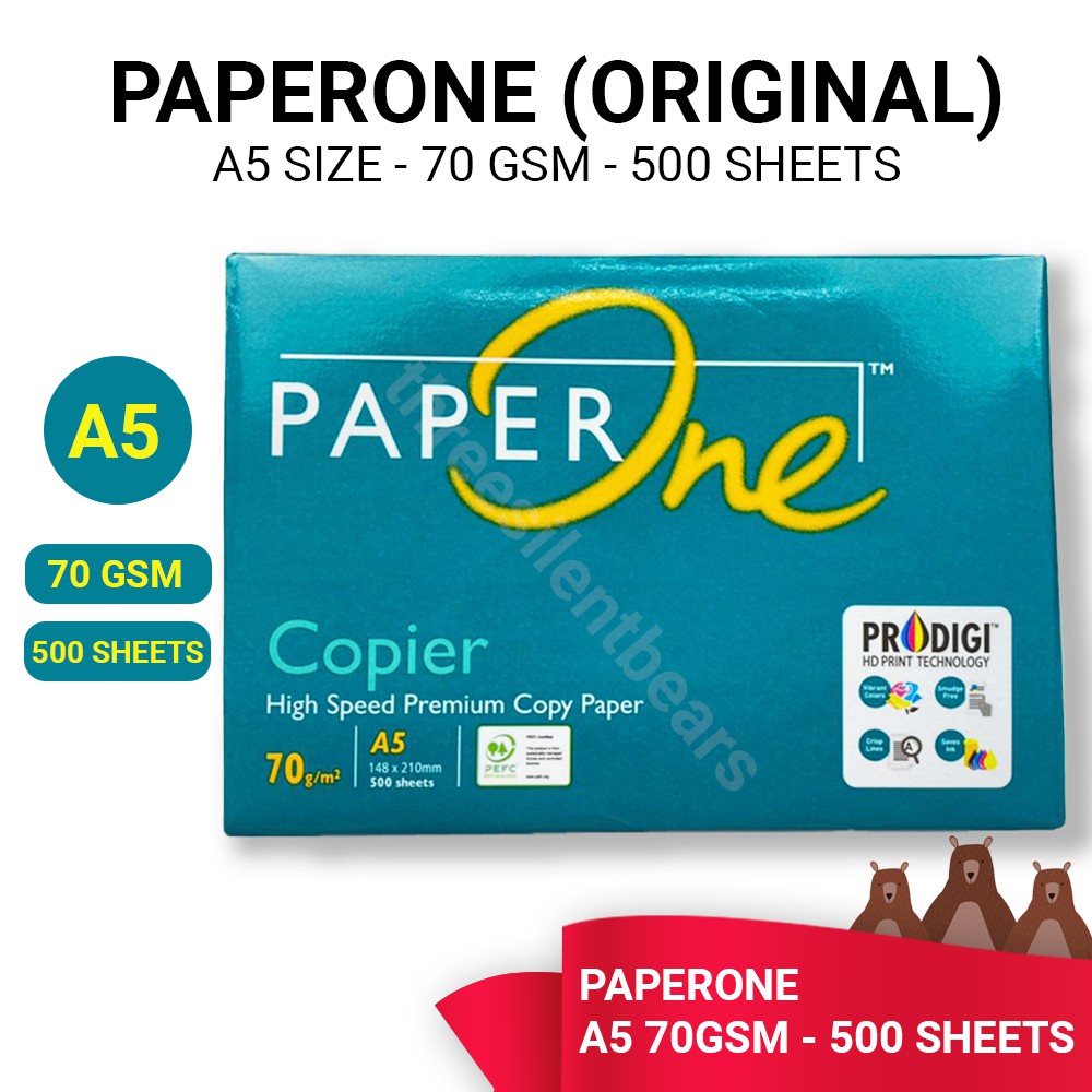 PAPERONE Paper A5 - ORIGINAL - Size 70 gsm 500 Sheets (Per Pack ...