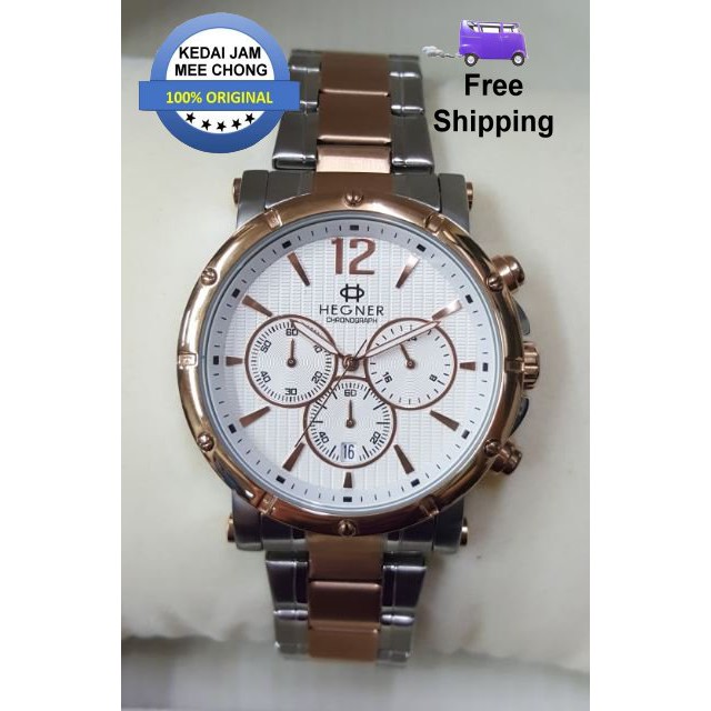 (Men) 100% ORIGINAL HEGNER QUARTZ 8-43125GSR Rose Gold/Silver ...