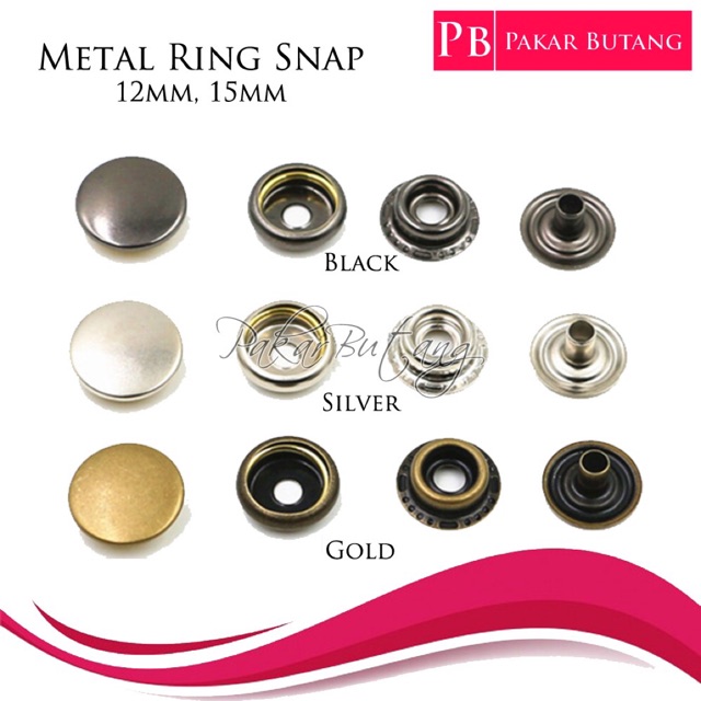 10set Metal Ring Snap Butang Katup Butang Baju Askar Butang Ketip Jeans ...