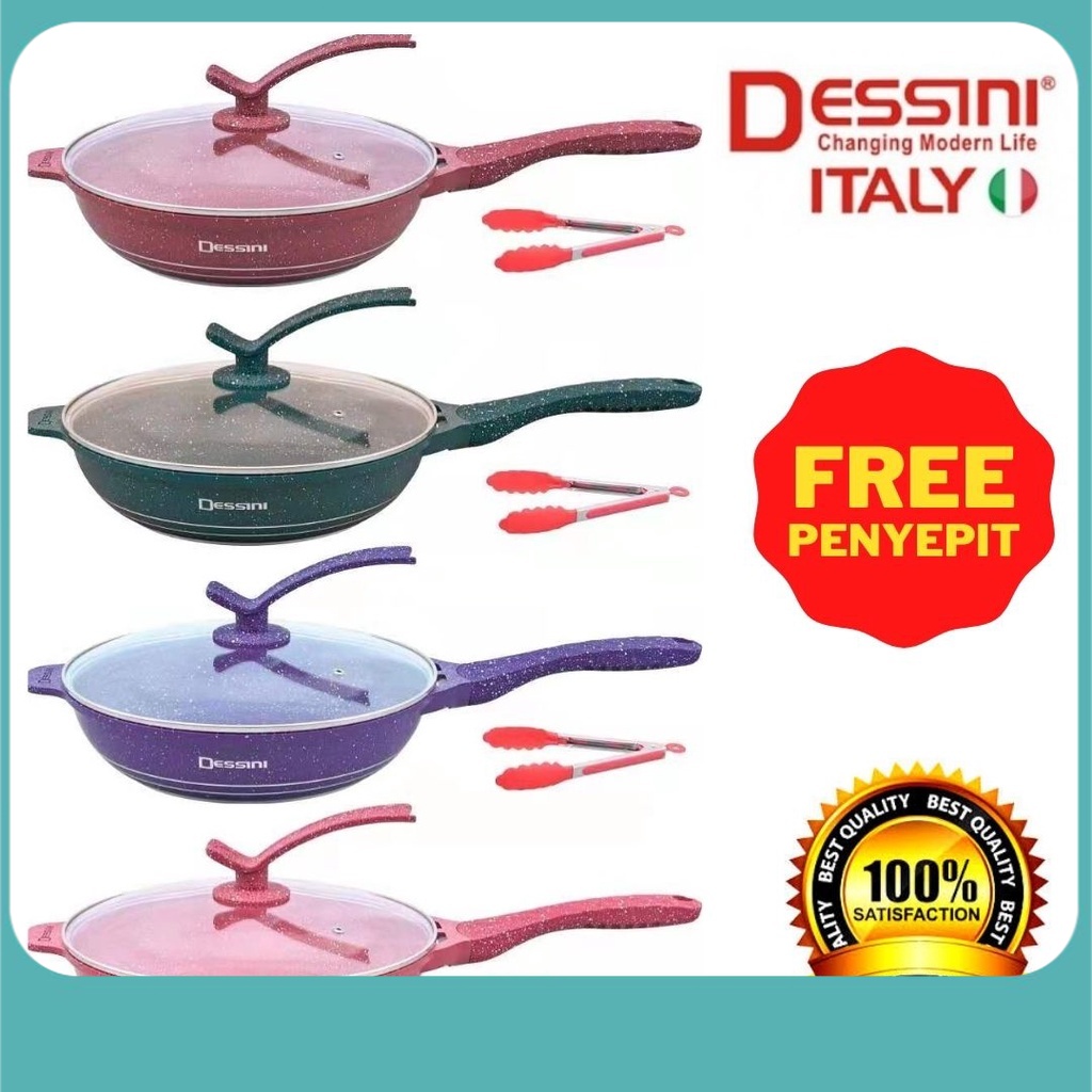 NEW DESSINI 3pc Set 28cm Granite Set Non Stick Frying Pan FREE Penyepit ...