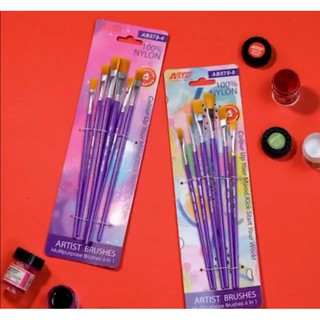 Astar Artist Nylon Brush Set of 6 (Flat / Round) Watercolour brush ...