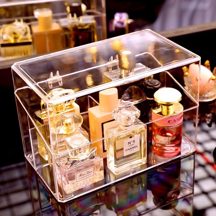Perfume Organizer Storage Box Lipstick Transparent Cover Dust Proof ...