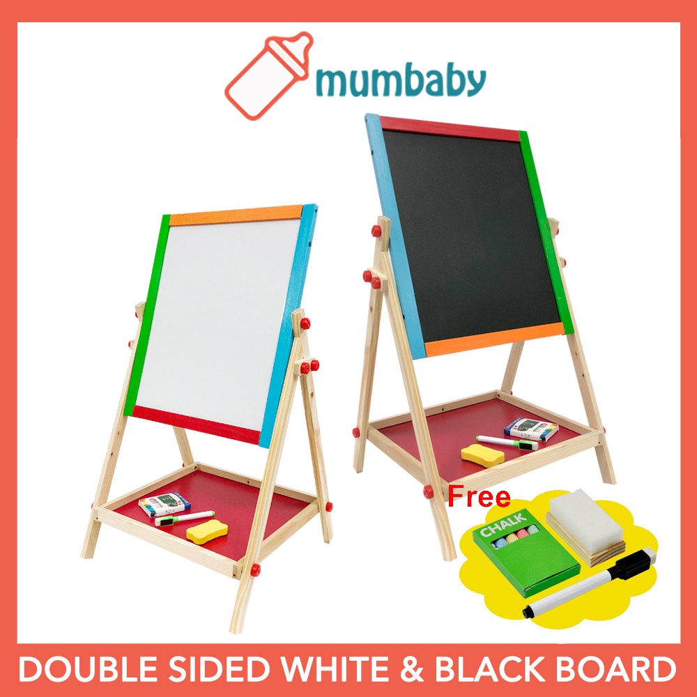 MB Wooden Easel Magnetic Double Sided Whiteboard and Blackboard Kid ...