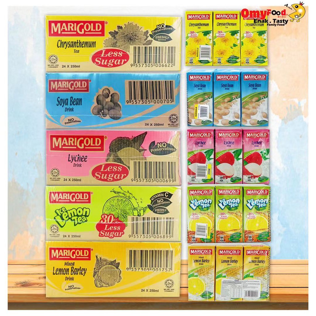 24pcs x 250ml Marigold Drink[Teh Bunga/Soya/Laici/Teh Limau/Barli Lemon ...