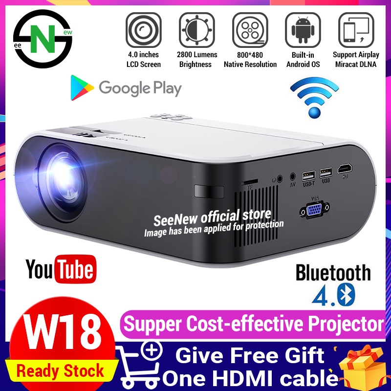 SeeNew W18 Mini Portable Projector 2800 Lumens Support Full HD 1080P ...
