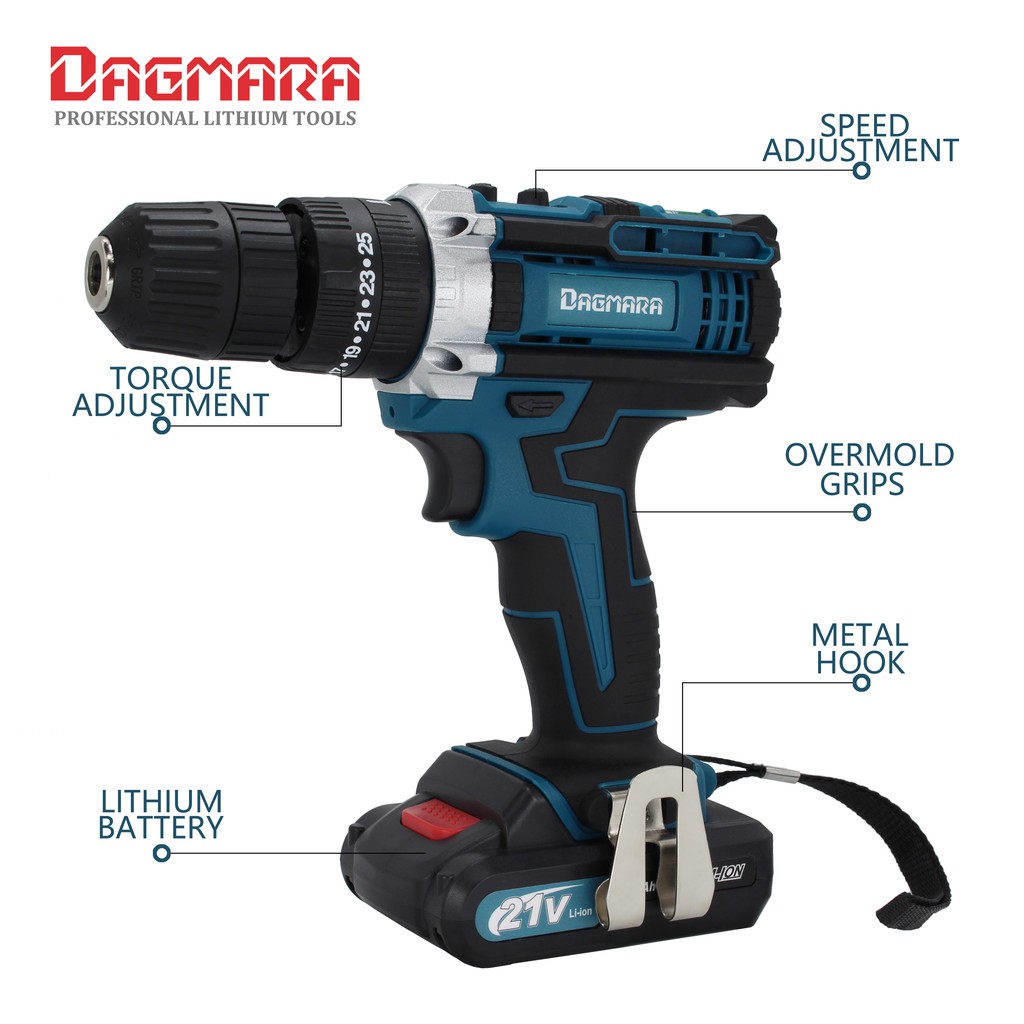Dagmara Cordless Impact Drill Screwdriver 2 Battery Hammer Drill 3 Mode ...