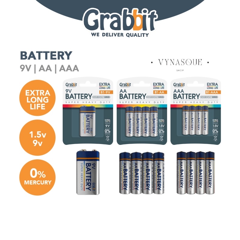 Stationery GRABBIT 9V 1.5V AA AAA Battery Extra Long Life Super Heavy ...
