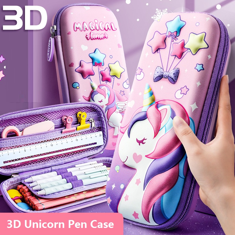 Unicorn Pencil Case Kawaii EVA 3D Pen Box School Pencil Cases Stationery Ruler Erasers Organizer ...