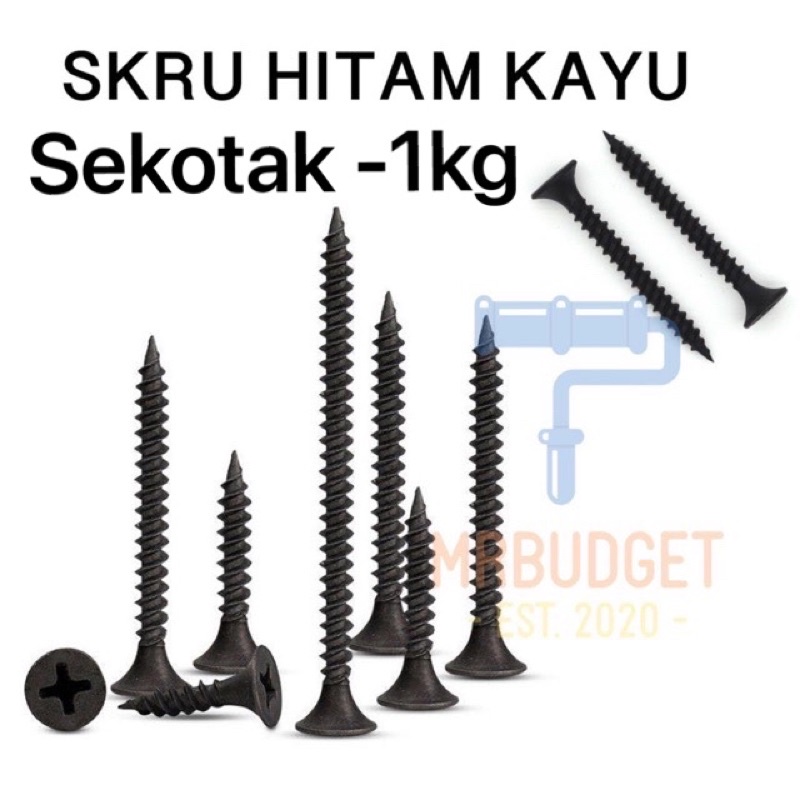 Skru tajam hitam kayu drywall screws3/4”-2” | Shopee Malaysia