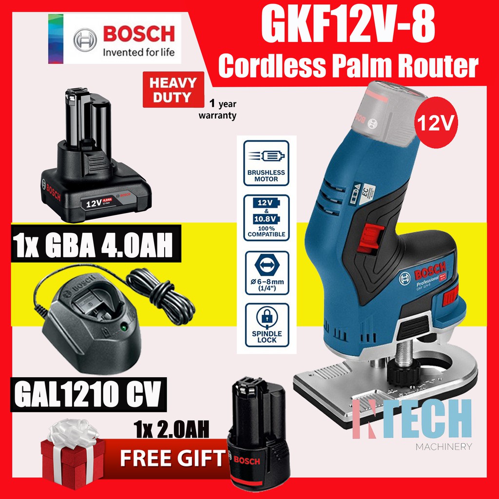 BOSCH GKF12V-8 CORDLESS PALM ROUTER C/W GAL1210CV CHARGER + 1x GBA12V 4 ...