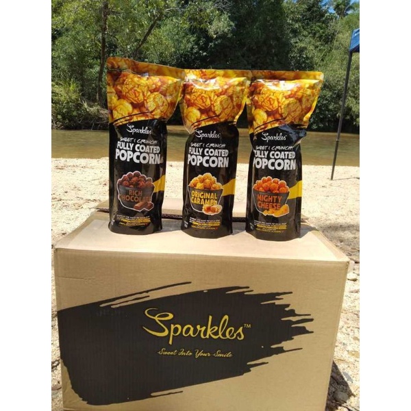 sparkles Popcorn Fully Coated 3 flavor Caramel, coklat dan cheese ada ...