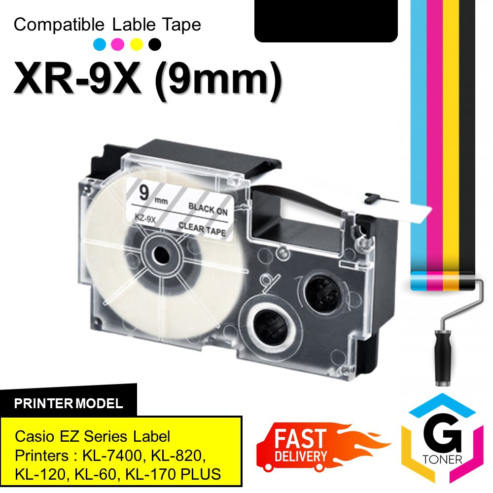Compatible Cartridges XR-9X 9mm Black on Clear EZ-Label Maker Tape for ...