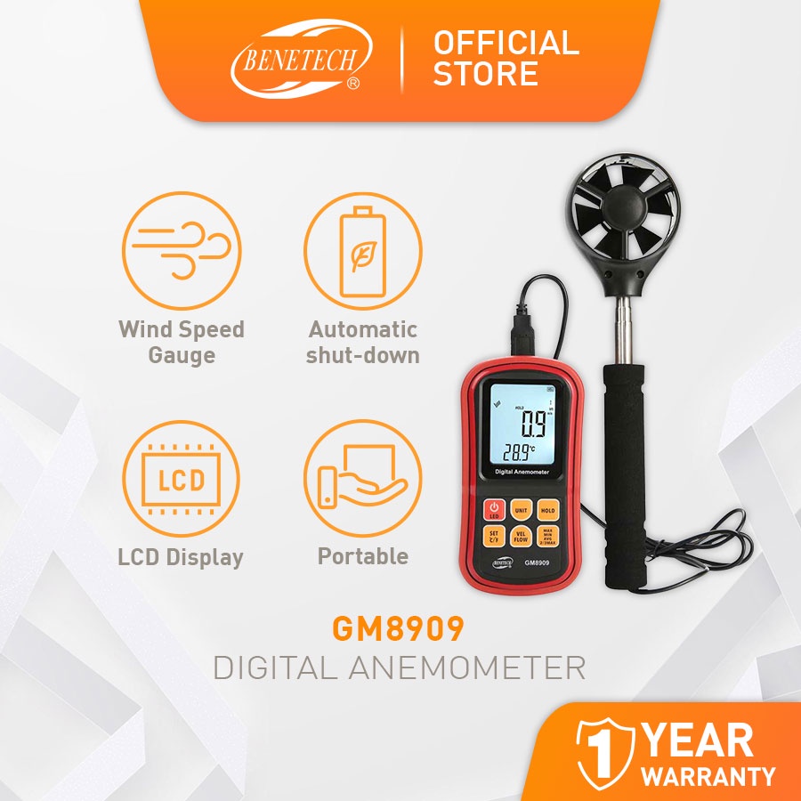Benetech GM8909 Digital Anemometer Wind Speed Meter Air Volume Ambient ...