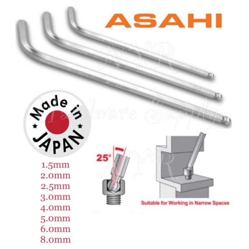 ASAHI JAPAN Ball Point Allen Key 1.5mm to 8mm MADE IN JAPAN 1.5mm 2mm 2 ...