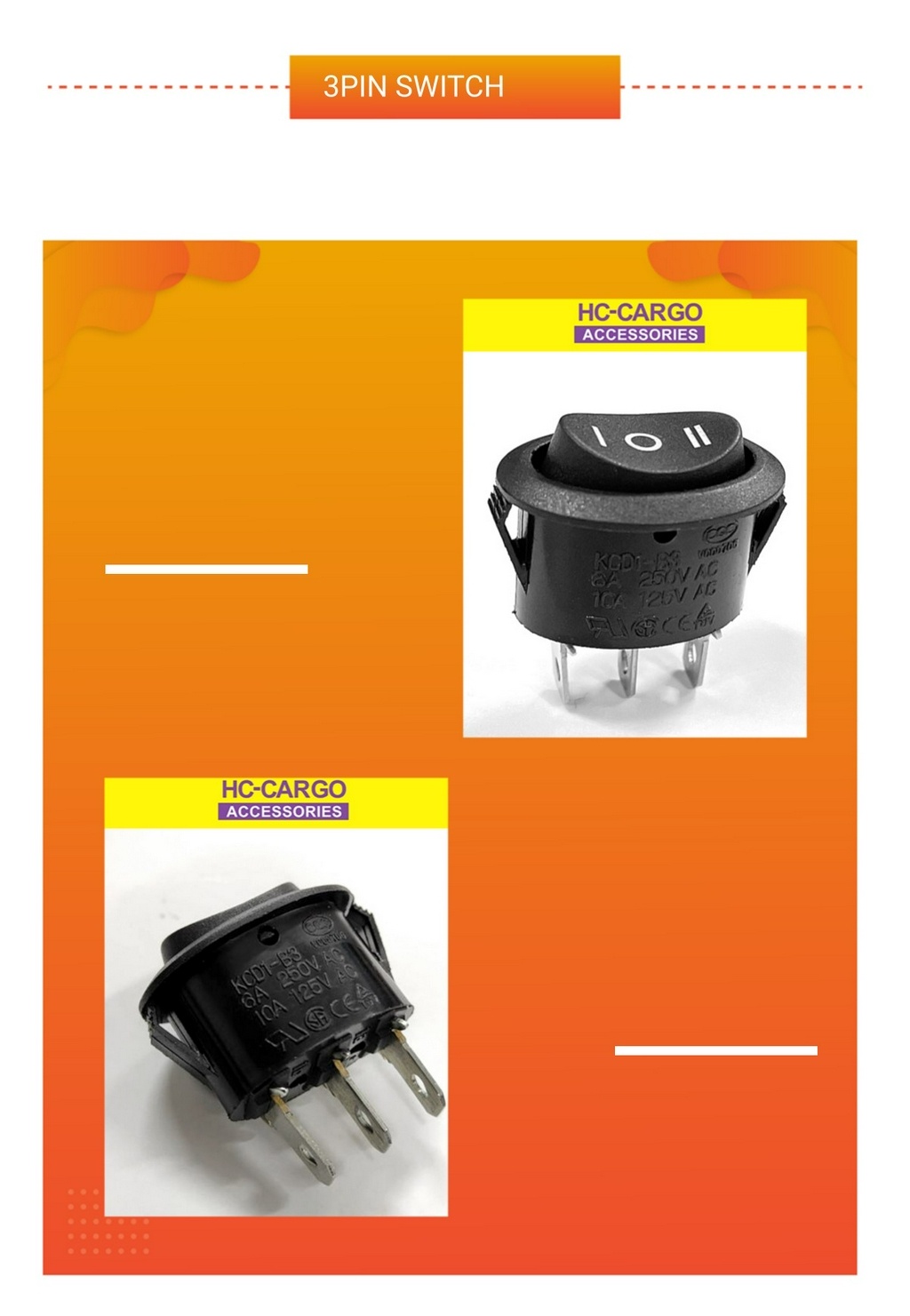 Oval Push Button Rocker Switch 6A 250V 10A 125V AC Toggle IO ON-OFF Car ...