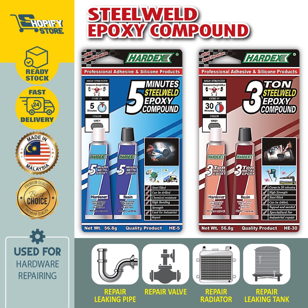 HARDEX STEELWELD EPOXY COMPOUND ( 5 MINUTES*HE-5* / 3 TON*HE-30 ...
