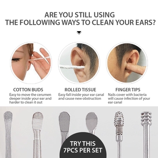 Pengorek Telinga Besi 7pcs set Earpick Curette Ear Wax Remover Cleaning ...