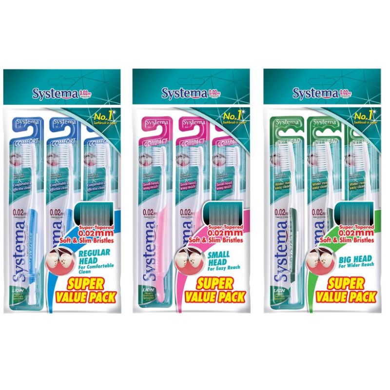 Systema Essential Clean Toothbrushes - Comfort/Compact/Full Head (3 Pcs ...