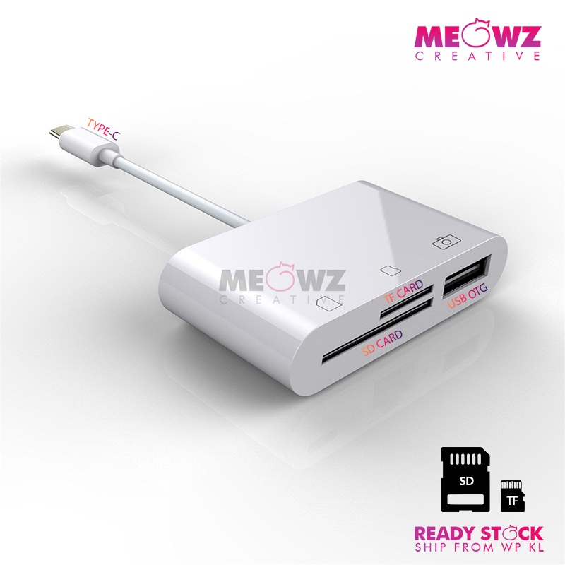 3 in 1 Type-C to SD/TF Card Reader USB OTG USB-C Support Camera DSLR SD ...