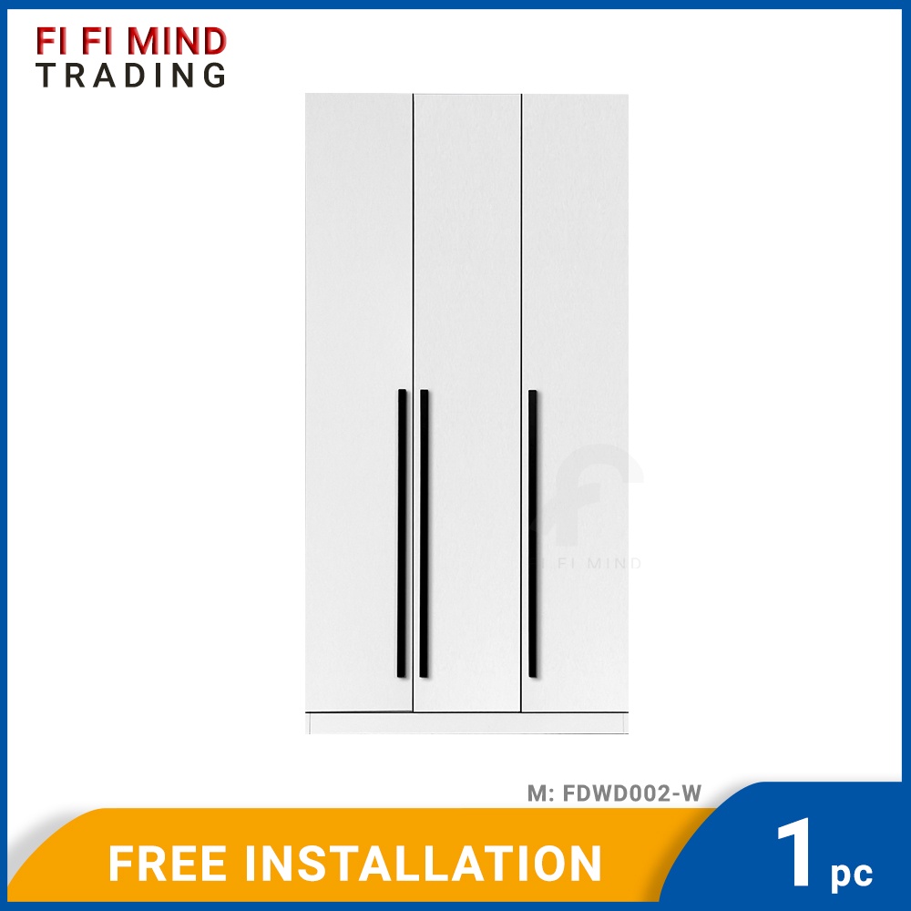 Scandinavian 3 Door White Wooden Wardrobe with Hanging Rod/ Almari Baju ...