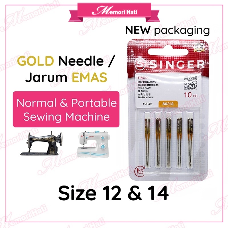10pcs Singer #2045 Ballpoint GOLD Needle Jarum EMAS Size 12 & 14 ...