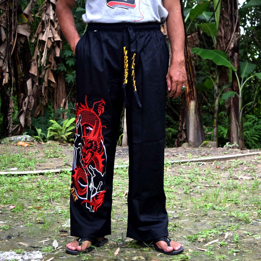 MERAH HITAM Red Dragon Embroidery Pants - Embroidery Silat Pants ...