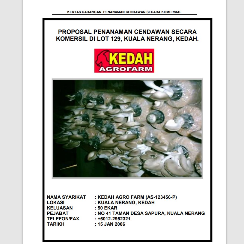 Contoh Rancangan Perniagaan Cendawan Komersial | BeeCost