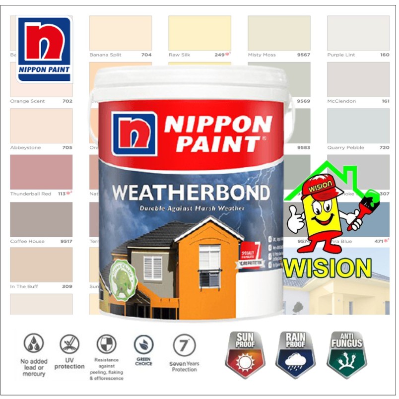 5 LITER NIPPON PAINT WEATHERBOND / Exterior Paint / Cat Rumah Luar ...