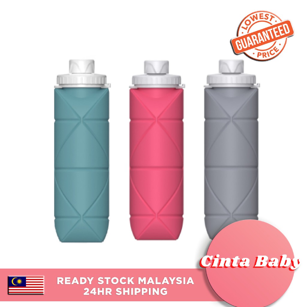 Foldable Collapsible Water Bottle Silicone Portable Reusable BPA Free Travel Gym Camping Botol ...