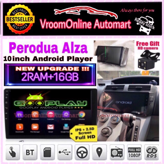 ANDROID PLAYER WITH PERODUA ALZA PLAYER CASING , PLUG AND PLAY SOCKET ...