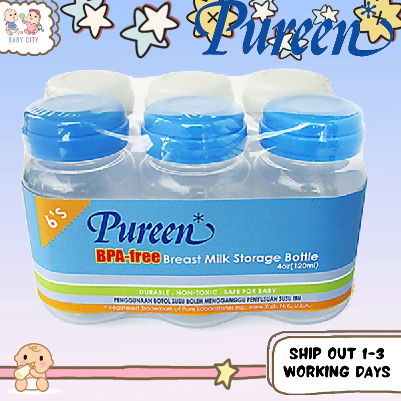 Pureen Breast Milk Storage Bottles (6 x 120ml/4oz) BBF 28/Botol Simpan ...
