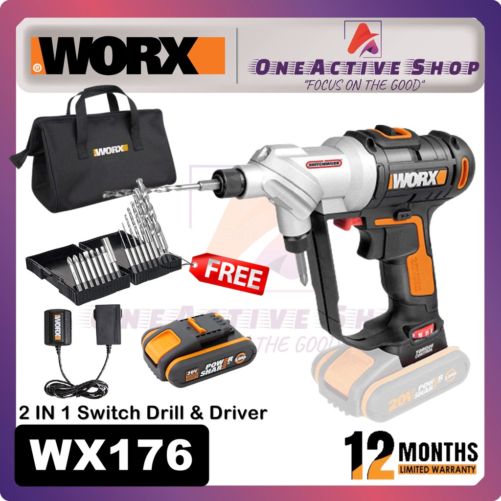 WORX 2IN1 20V Switch Drill & Driver WX176 - 1 Year Warranty (WORX DRILL ...