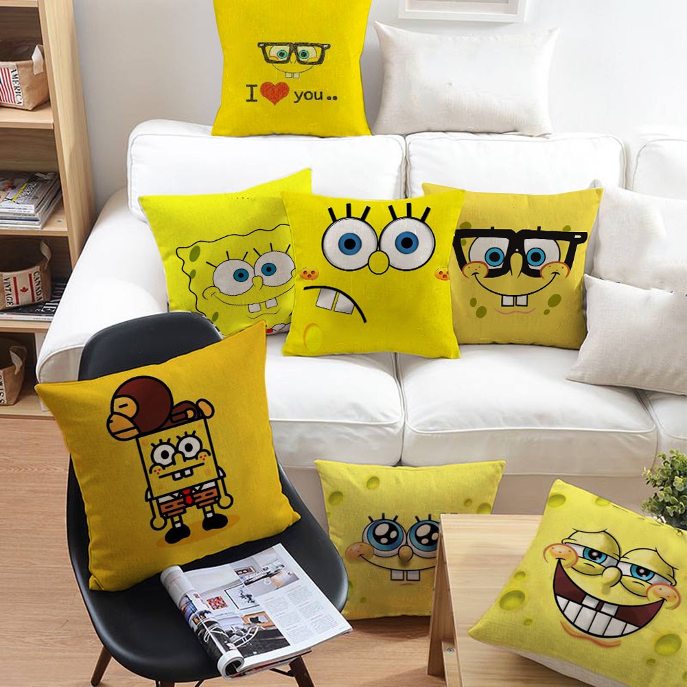 Cartoon SpongeBob Linen Pillow Sofa Car Bed Sofa Pillow Cushion Case ...