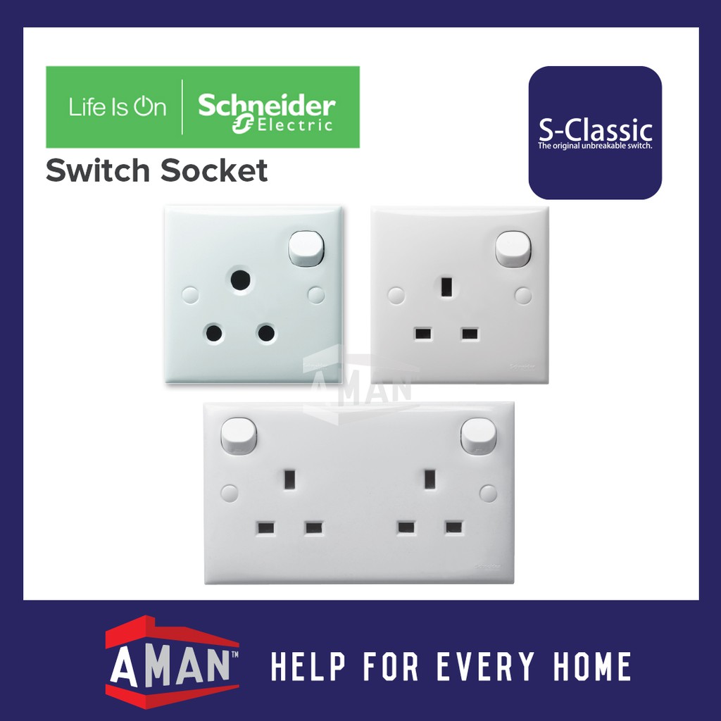 Schneider s-classic clipsal switch socket 3 pin 1 gang 2 gang 13a 15a ...