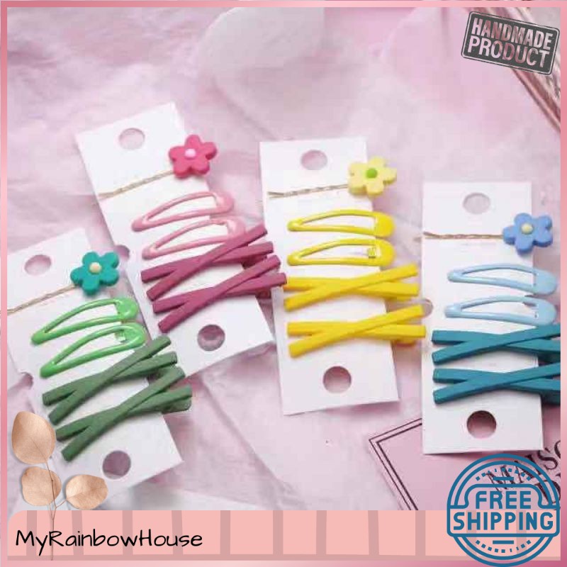 5pc/set cute girl hair pin hair clips set baby kids flower 🌸 | Shopee ...