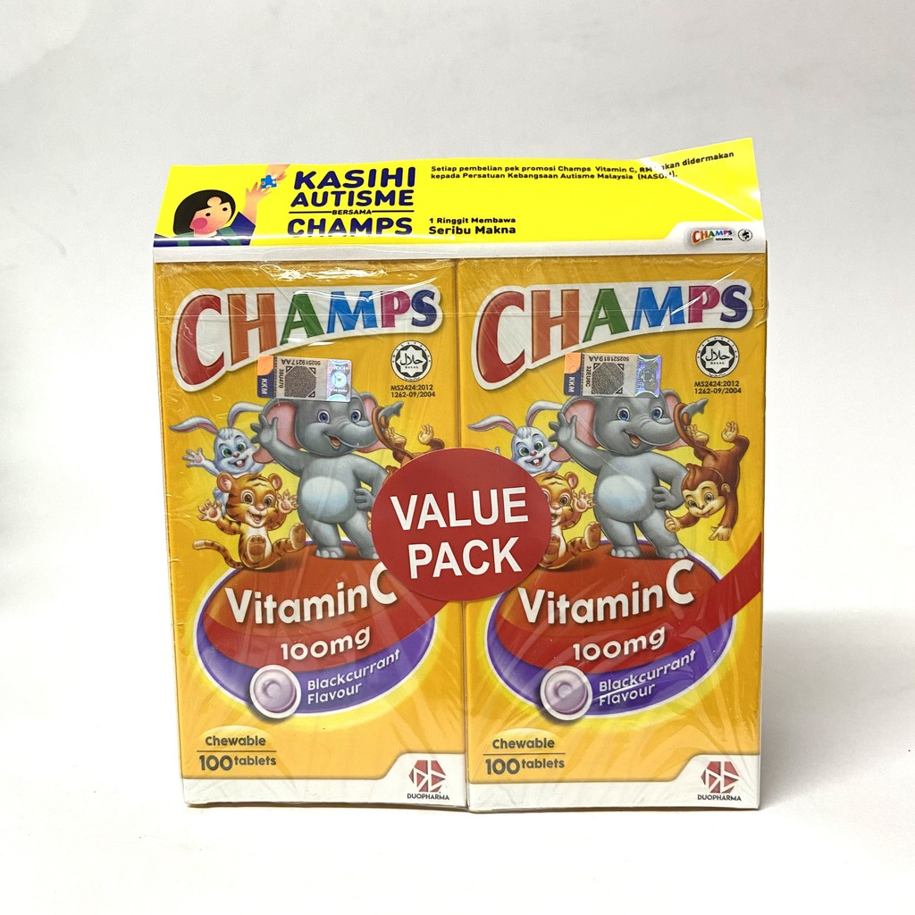 Champs Vitamin C 100mg Blackcurrant Chewable tablet 100'sx2 (EXP:6/2024 ...