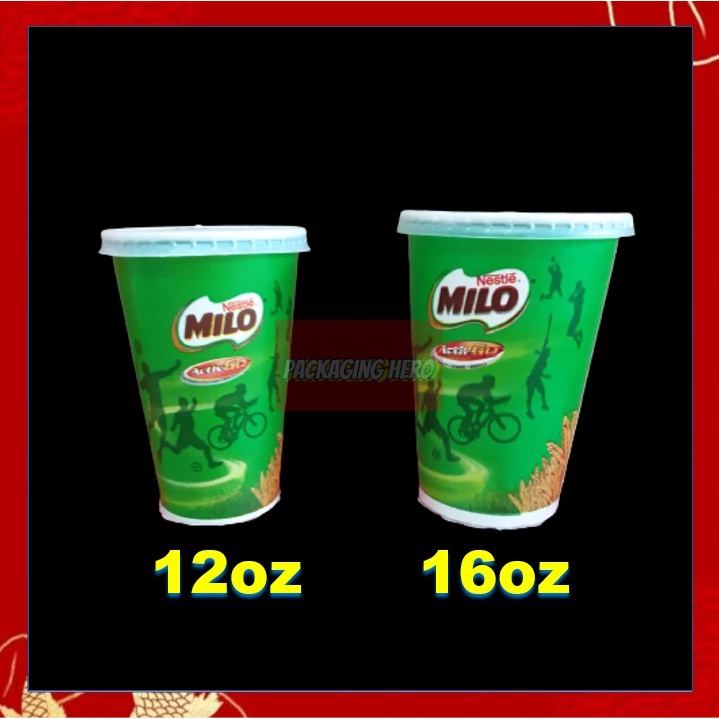 12oz Cawan Milo Kertas dengan penutup Ready stok (100pcs+-) - 12oz Milo ...