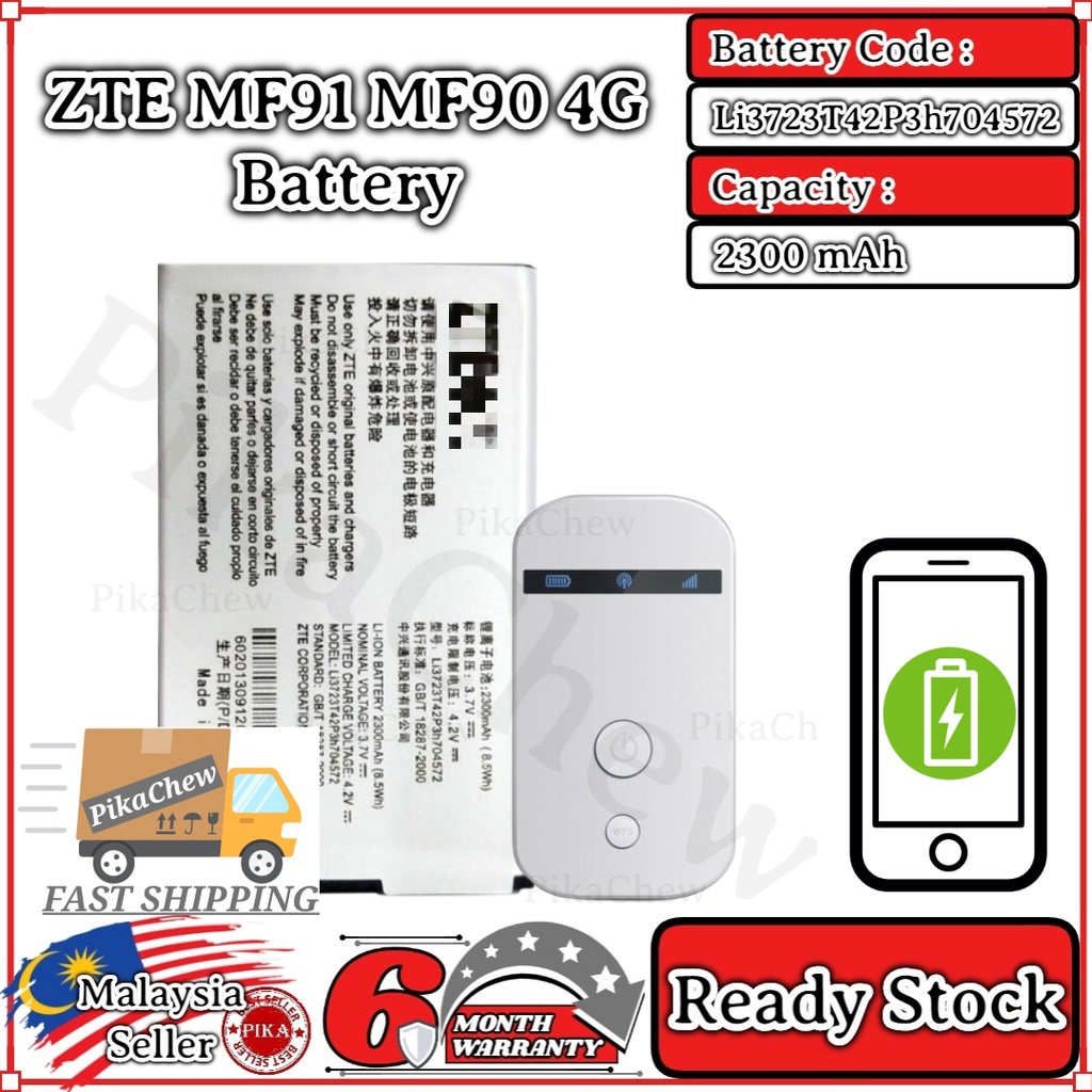 PIKA Compatible with ZTE MF91 MF90 4G Battery Bateri Li3723T42P3h704572 ...