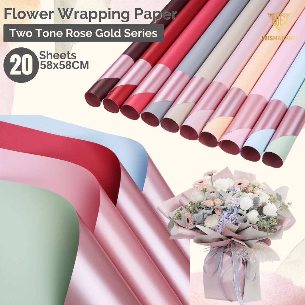 [20Sheets] 58x58cm · 2 Tone Rose Gold Series Flower Wrapping Paper ...