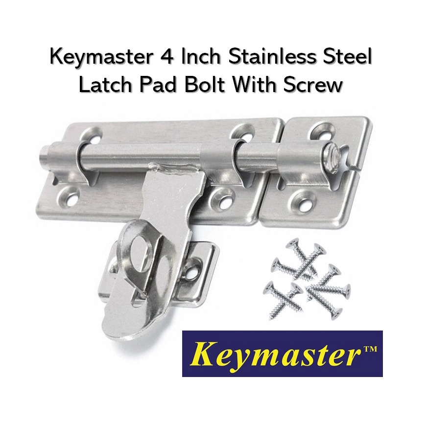 KeyMaster 4 Inch Stainless Steel Latch Pad Bolt / Door Tower Bolt ...