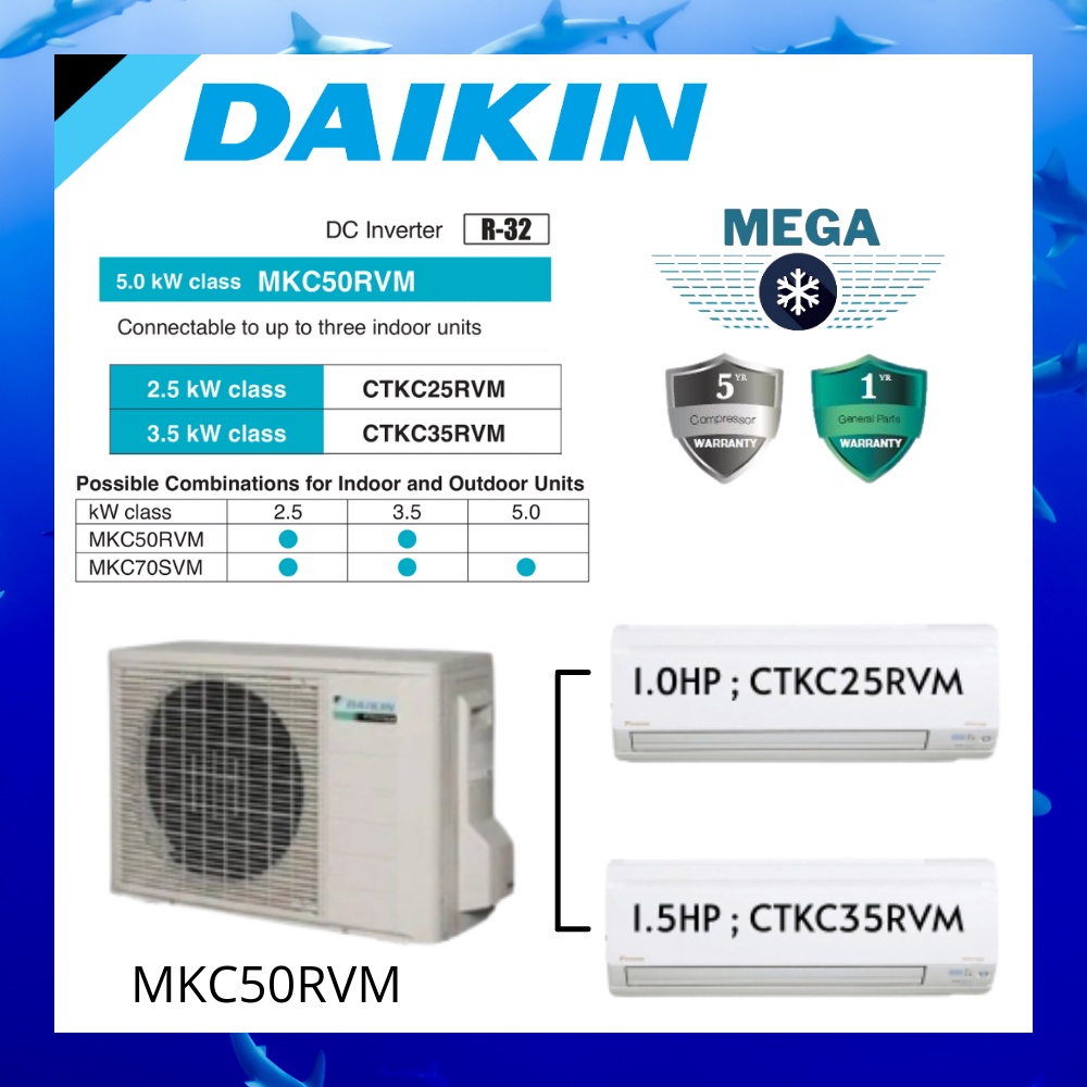 DAIKIN MULTI-SPLIT AIR COND R32 INVERTER [OUTDOOR MKC50RVM 2.0HP] + [1. ...