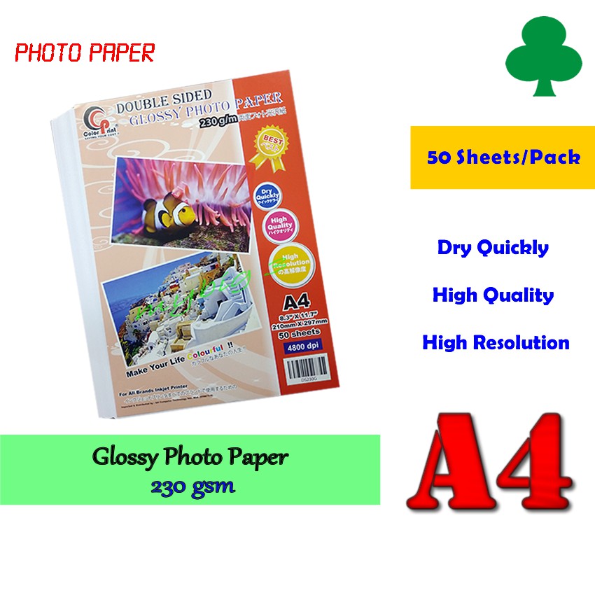 Double-sided Glossy Photo Paper A4 230gsm (50 sheets/pack) | Shopee ...
