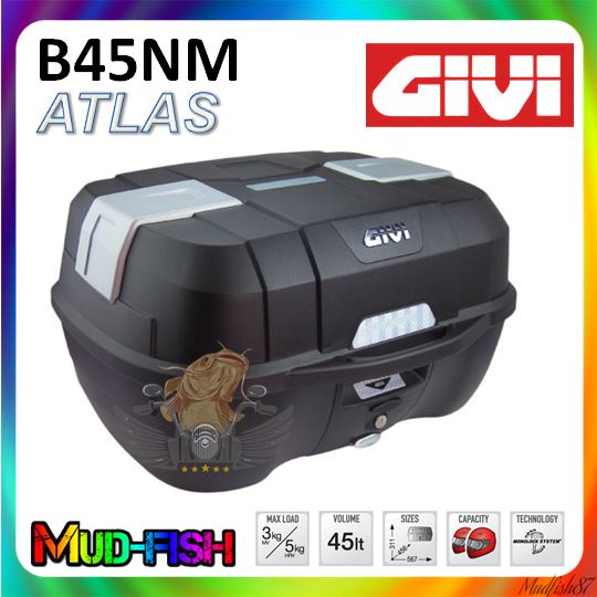 KOTAK GIVI B45 B45NM ATLAS MONOLOCK TOP CASE, BOX 45L (BLACK) | Shopee Malaysia