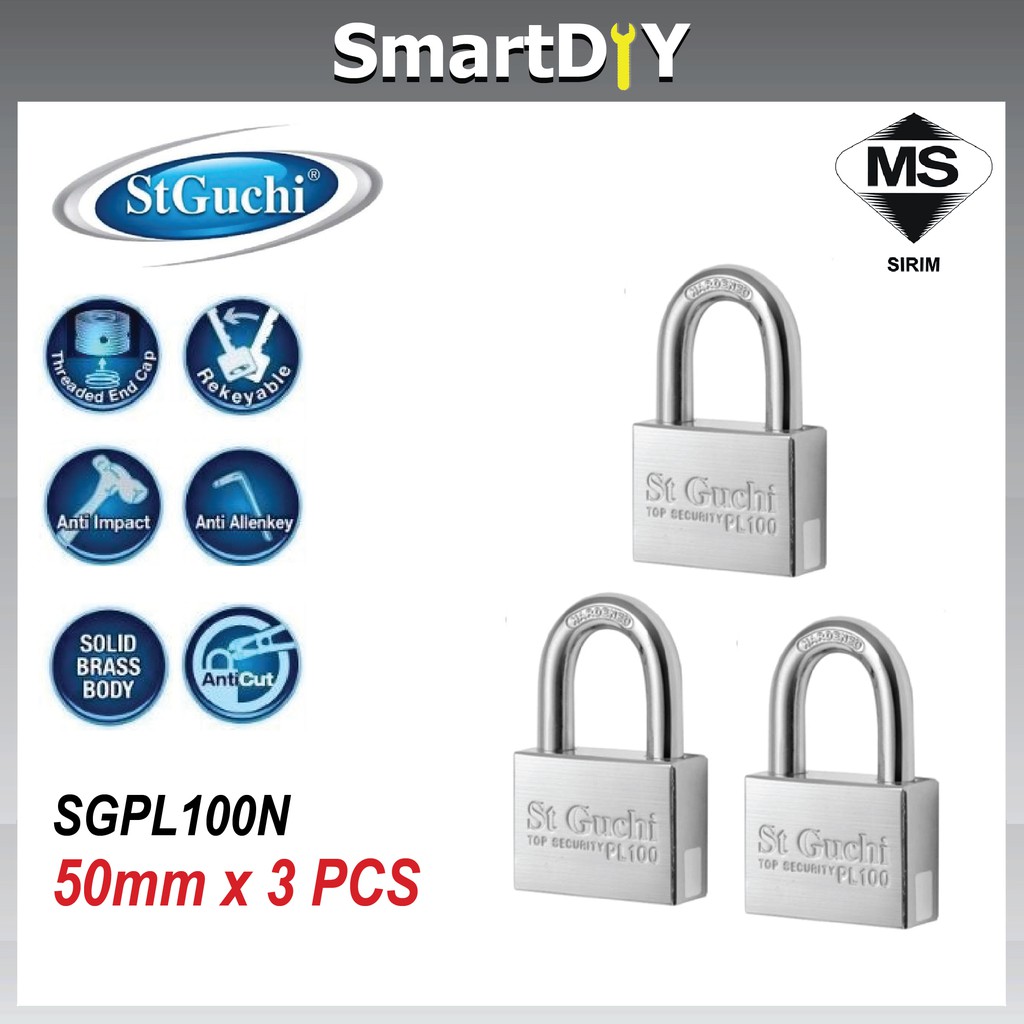 St Guchi SGPL-100N 50mm x 3pcs Heavy Duty Padlock | Shopee Malaysia