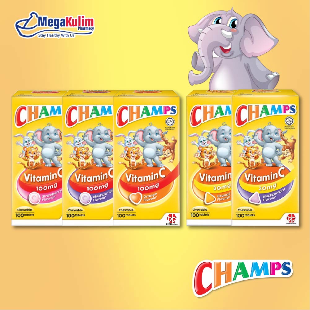 Champs Vitamin C 30mg / 100mg Chewable 100 Tablets (Strawberry ...